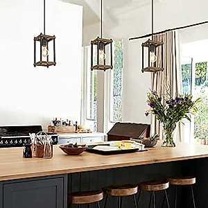 KSANA Pendant Lighting for Kitchen Island, Faux-Wood Pendant Light, Farmhouse Lighting for Dining, Foyer, Entry, Living Room