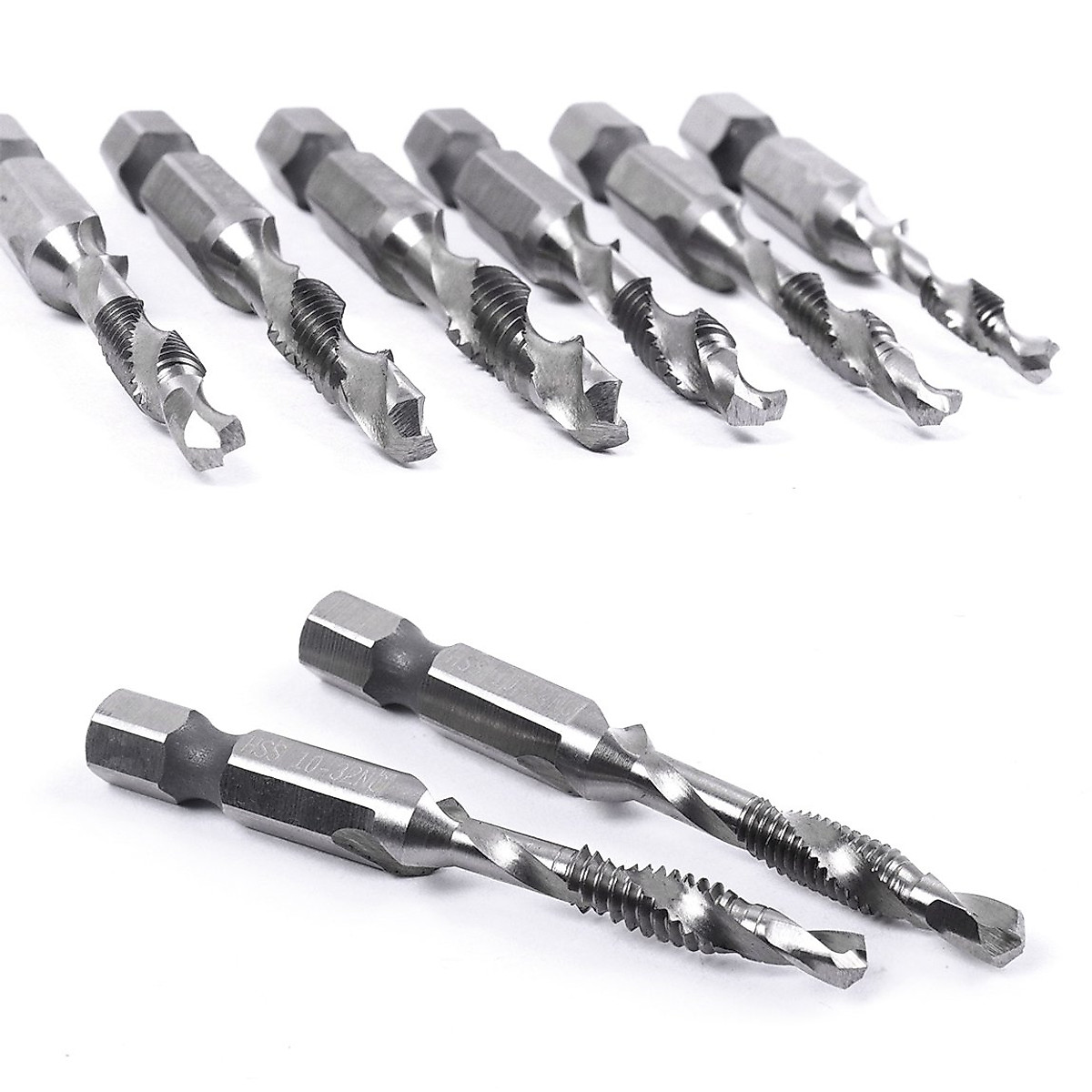 szgate 5PCS Combination Drill Tap Bit Set Screw Tapping Hex Shank HSS Metric/Imperial Plug Drill Bits Hand Tools 10-24NC,5mm
