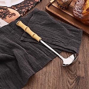 Uniturcky Soup Ladle and Slotted Spoon Set, 304 Stainless Steel Serving Utensils with Natural Bamboo Handle, Soup Spoons For Serving Gravy Hot Pot Or Restaurant, 10.2 Inch, 4 PCS / 2 of Each