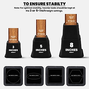 Utopia Bedding Adjustable Bed Furniture Risers - Elevation in Heights 3, 5 or 8 Inch Heavy Duty Risers for Sofa and Table - Supports up to 1,300 lbs - (Set of 4 Riser, Black)