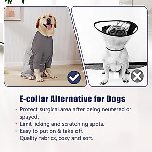 Parderry Dog Recovery Suit for Surgery Dog Onesie for Female and Male E-Collar Alternative Anti Shedding Pajamas Long Sleeve Claming Bodysuit Gray XXL