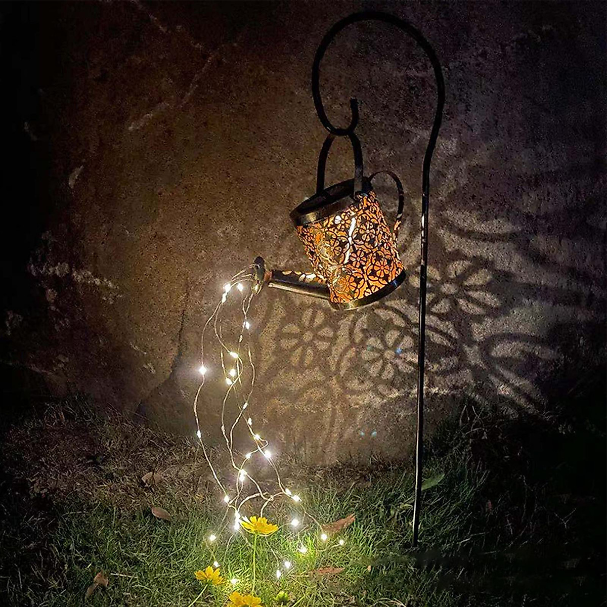 carduran Solar Garden Decor Led Art Lamp Watering Can Lights Garden Lawn Lamp Waterproof Durable LED Stars Shower Garden Art Light Decoration for Home A