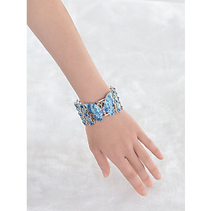Alilang Silver Tone Blue Enamel Floral Crystal Rhinestone Flower Butterfly Cuff Bangle Bracelet