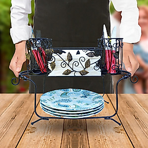 Maypes Utensil Caddy - Silverware Caddy or Napkin, Cutlery and Plate Holder - The Ideal 2-Piece Portable Outdoor Kitchen Accessories Buffet Organizer for Picnics, Camping, Barbecue, Parties and Events