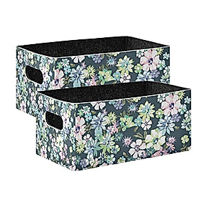 Kcldeci Navy Pink Floral Foldable Storage Bin Basket Set [2-Pack] Fabric Collapsible Organizer Storage Cube Box For Home Office Closet