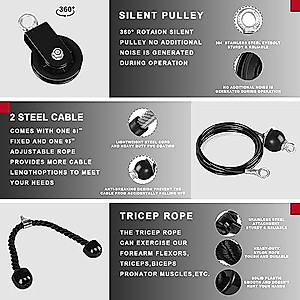 Home Gym Lifting Pulley Systems with Adjustable Length Cable for LAT Pulldown, Biceps Curl, Triceps, Shoulders, Back, Forearm Workout, Ideal Home Gym Equipment