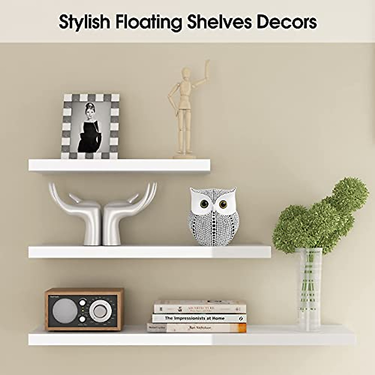 Owl Statue for Home Decor Accents Office Decoration, APPS2Car Handmade Polka Dots Buhos Modern Bird Figurine for Indoor Book Shelf Desktop Cabinet Fireplace Mantel Living Room Bedroom Ornament (White)