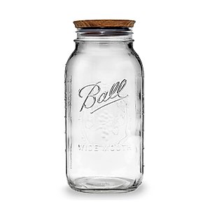 Wide Mouth Mason Jar 64 oz - (1 Pack) - Ball Wide Mouth 64-Ounces Half Gallon Mason Jar with M.E.M Wooden Storage Lid. Ball 64oz Wide Mouth Half Gallon Mason Jar For Storage, Grains, Herbs, Pasta,