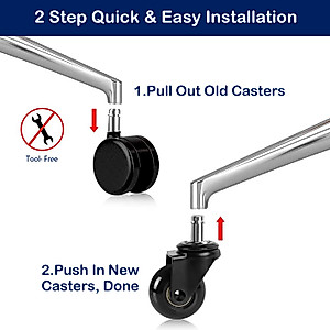Hirate Office Chair Caster Replacement, 2" Heavy Duty Desk Chair Casters Rolling Smooth Safe for Hardwood, Tile & Carpet Fit Most Chairs 7/16" x 7/8" (Set of 5)