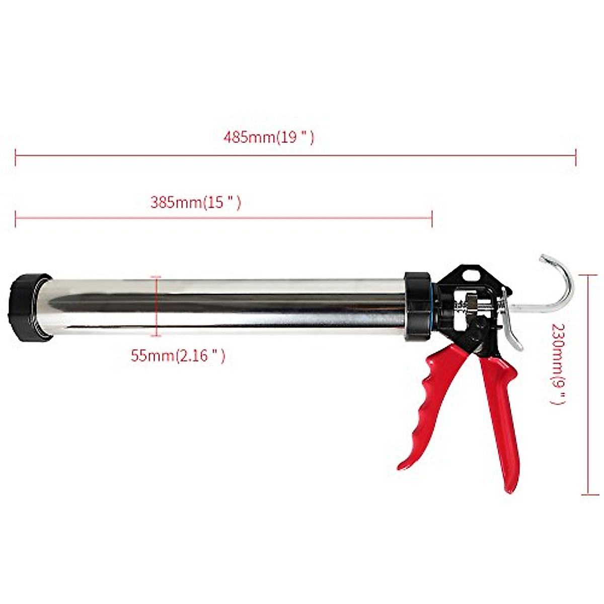 Sausage Caulking Gun Manual Drive 20oz Sausage Caulk Gun with Stainless Steel Barrel by BOUSH(Silver) 18:1 Ratio