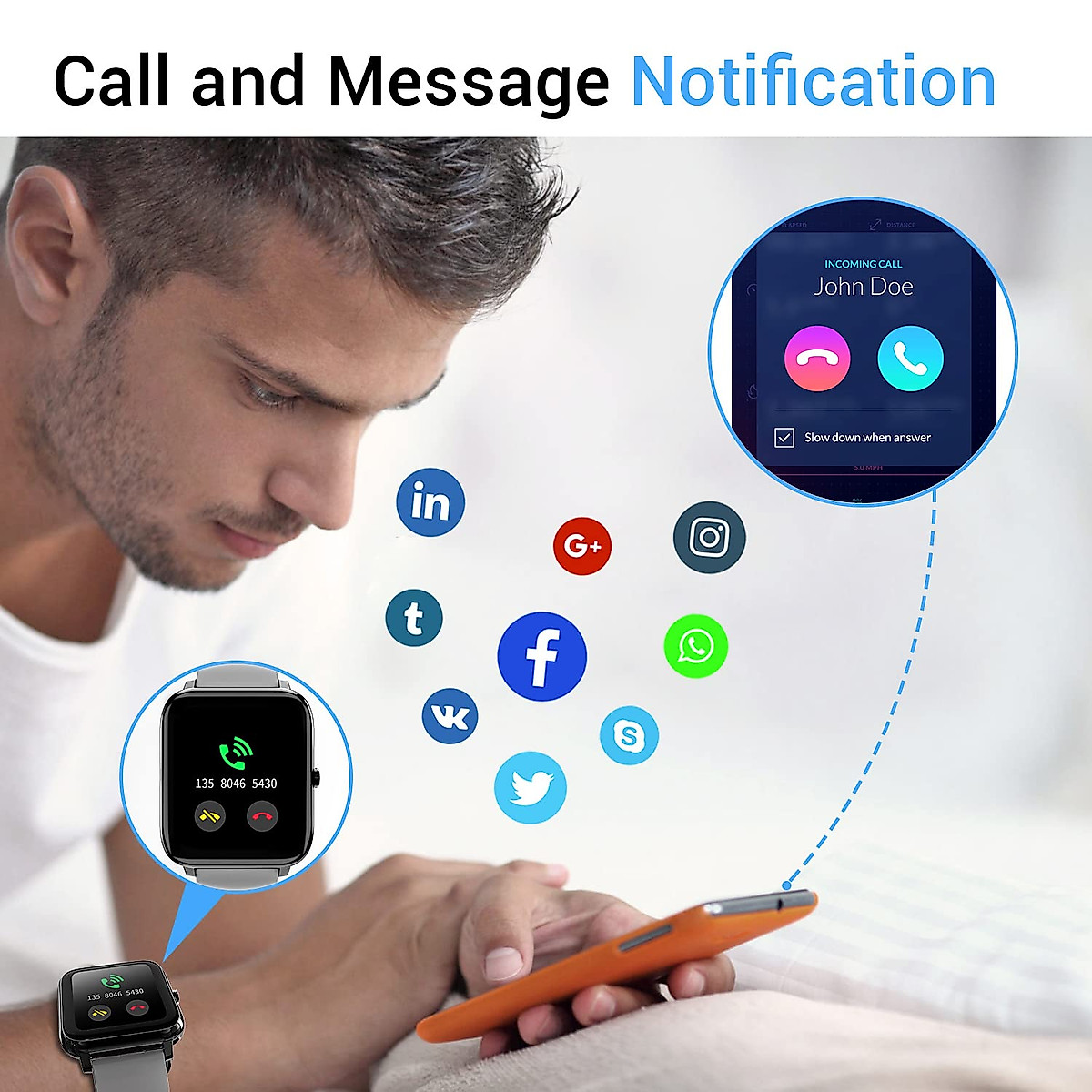 EBAKIN Smart Watch Fitness Tracker 1.4 inch Full-Touch Screen IP67 Waterproof Blood Pressure Heart Rate Blood Oxygen Multi-Sport Fashion Smartwatch(Gray)