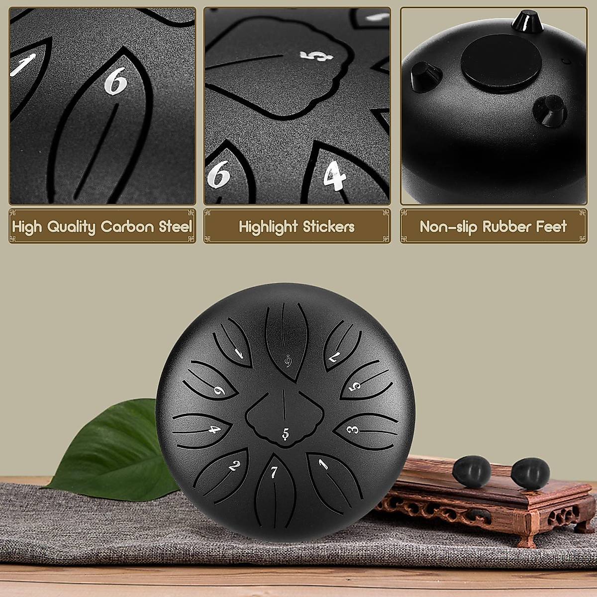 Kiddisie Steel Tongue Drum 11 Notes 6 Inch Handpan Drum Percussion Instrument with Mallets, Mallet Bracket, Finger Picks, Music Book and Travel Bag for Meditation Yoga Musical Education