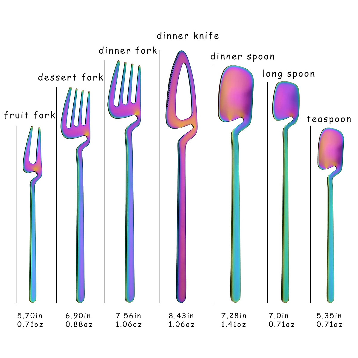 Uniturcky 28pcs Flatware Cutlery Set for 4, Matte Rainbow Silverware Set with Long Handle Spoon/Teaspoon/Fruit Fork, Tableware Eating Utensils Set, Satin Finish & Dishwasher Safe