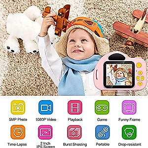 Lanhui Kids Digital Camera Toy - Cute Child Pink Digital Camera 1080 IPS 2 inch HD Mini Camera Toy Selfie Camera for Kids Ideal Birthday, Holiday, Reward Gift for Girls