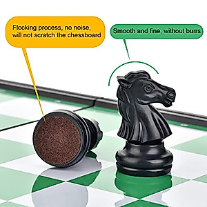 QuadPro Magnetic Travel Chess Set with Folding Chess Board & 2 Extra Queens & Convenience Bag, Educational Toys for Kids and Adults (Green & White)