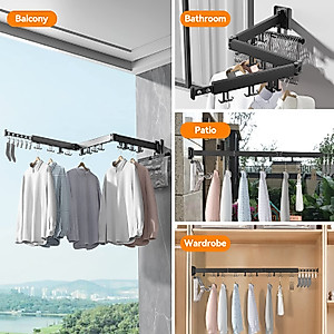 BHeadCat Wall Mounted Clothes Drying Rack, Retractable Drying Rack Clothing with 8-inch Hanging Rod, Collapsible Drying Rack Indoor, Space Saver, for Balcony, Laundry, Bathroom (Tri-Fold)