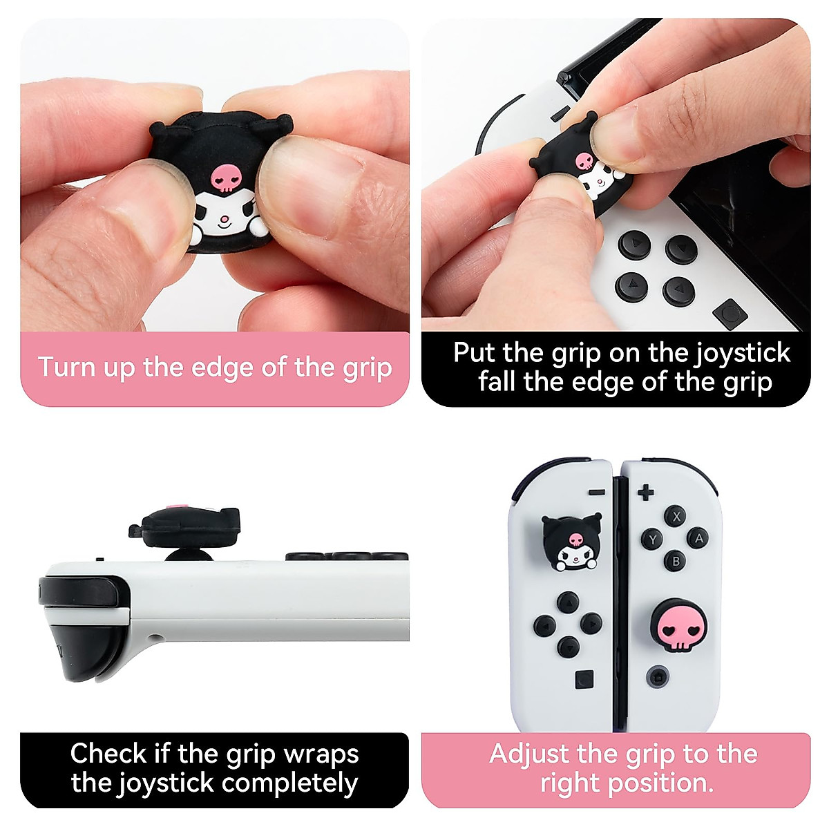 WISHAVEN Cute Pocket Monsters Joycon Thumb Grip Caps Compatible with Nintendo Switch, Soft Silicone Joystick Cover for Nintendo Switch/OLED/Lite Controller, 4PCS (Skull & Troublemaker Rabbit)