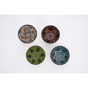 Silkroad Home Goodies Set of 4 Ceramic Sauce Dishes in Gift Box, Handprinted Turkish Pottery Mini Serving Plates