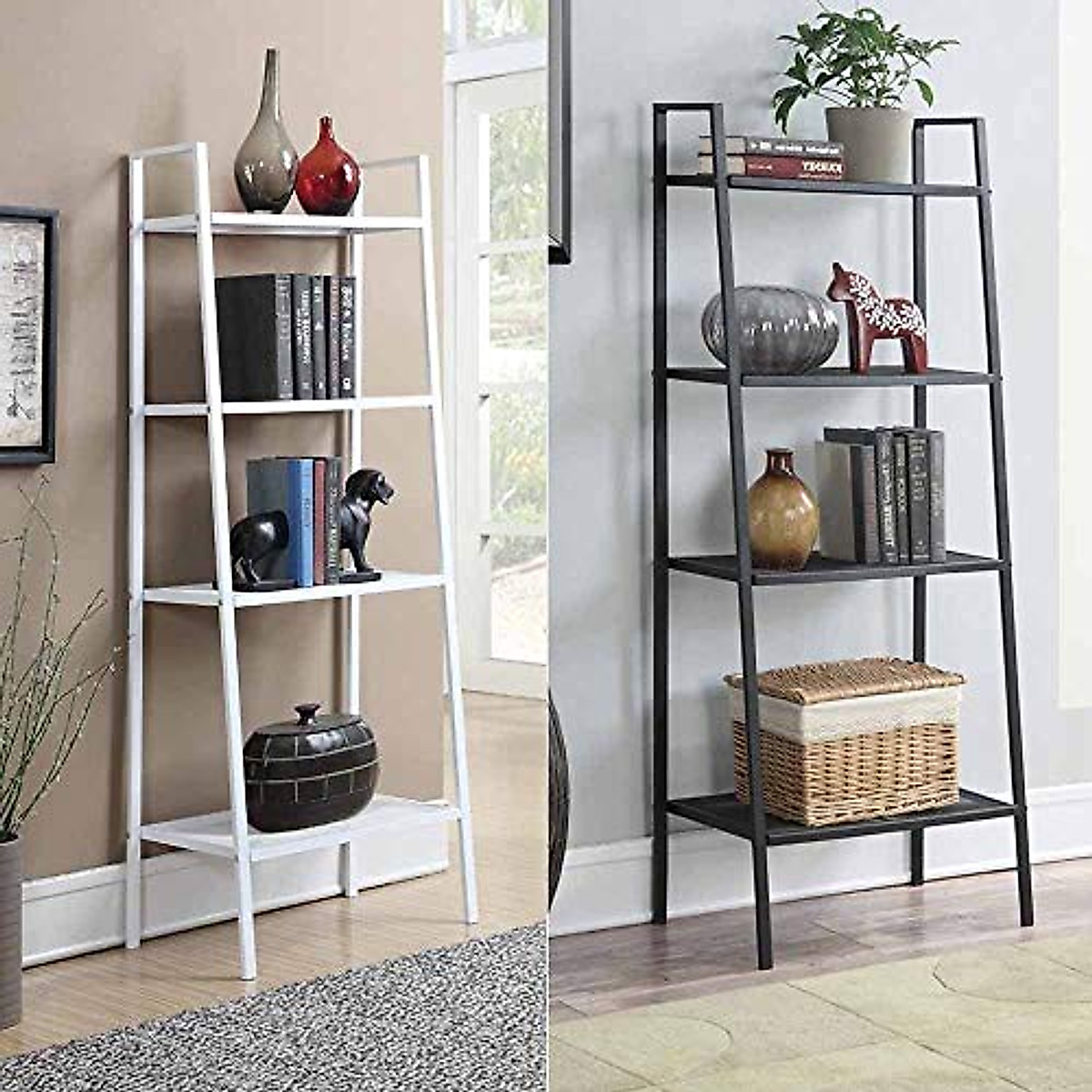 Goujxcy 4 Tier Bookshelf,Wall Bookshelves Leaning Ladder Bookshelf Metal Book Rack Narrow Shelving Unit Entryway Cabinet Organizer Display Home Furniture
