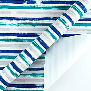 WRAPAHOLIC Wrapping Paper Roll - Blue Navy and Grey Lines Print for Birthday, Holiday, Wedding, Baby Shower Wrap - 30 inch x 33 feet
