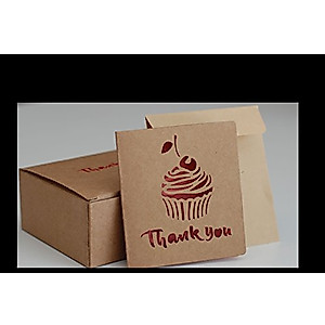 NEW! Unique Cut-out Design 25 Pack Thank You Cards Bulk Box Set- Includes 25 Brown Craft Cards and Matching Envelopes (Cupcake)