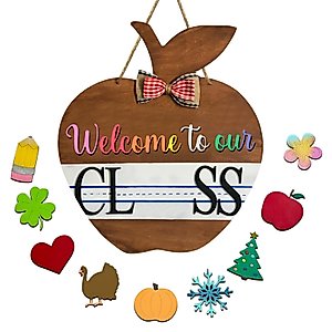 Welcome to Our Porch Sign Welcome To Our Wooden Hanging Sign Interchangeable Shape Teacher Classroom Sign Teacher Gift School Gift Personalized Teacher Large Shelf Decorations for Living Room
