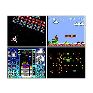 Super Mario Bros, Tetris, Centipede, Galaga - Iconic Arcade Video Games Wall Art Decor Set - 8x10 Prints for Man Cave, Den, Family Room, Bar, Bedroom - Gift for Men, Teens, Boys, Gamers, Gaming Fans