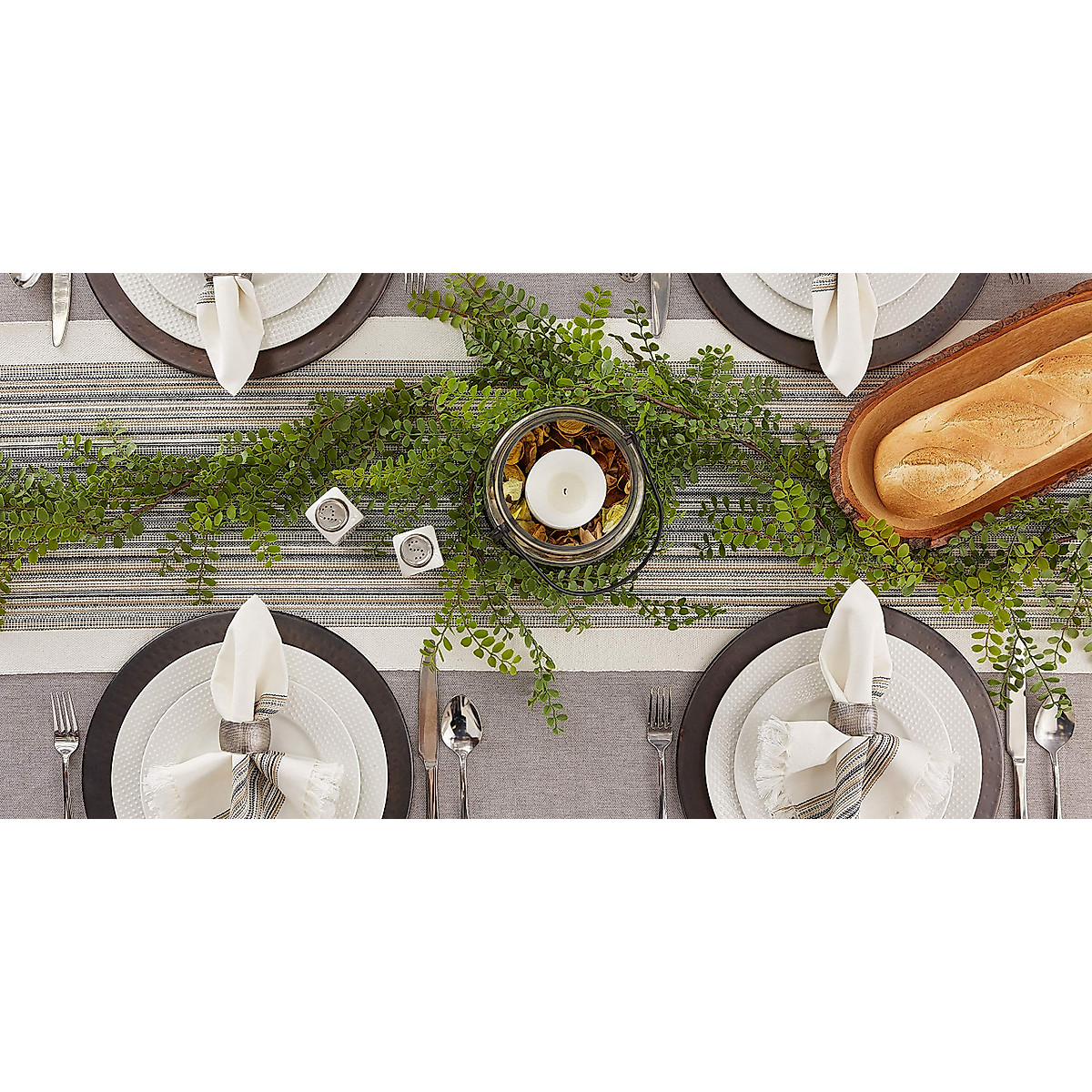 DII Everyday Collection Fringed Stripe Tabletop, Table Runner, 14x72, Black