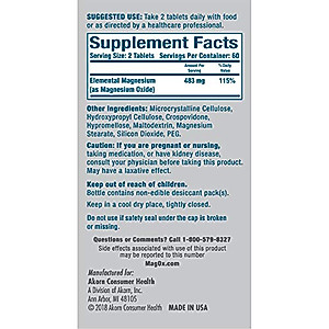 Mag-Ox 400 Magnesium Mineral Dietary Supplement Tablets, 483 mg Magnesium Oxide, Pharmaceutical Grade, 120 Count, (Pack of 2)