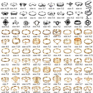 JOERICA 92Pcs Knuckle Rings Set for Women Vintage Boho Aesthetic Rings Pack Stackable Midi Joint Finger Rings Gold and Silver Tone Rings for Women Set