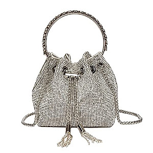 YABINA Fashion Women Luxury Crystal Evening Clutch Bag for Prom Cocktail Party Wedding Engagement Crossbody Chain Bag (A-Sliver)