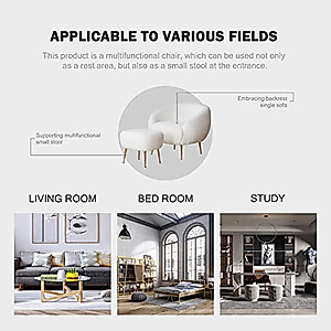 Kiztir Sherpa Accent Chair, White Accent Chair with Ottoman/Gold Legs, Modern Accent Chair for Living Room, Bedroom or Reception Room