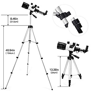 Merkmak Telescopes for Adults Astronomy, Telescope 70mm Aperture 300mm AZ Mount Refractor Telescope for Kids Beginners (15X-150X) - Telescope with Adjustable Tripod, Phone Adapter and Backpack