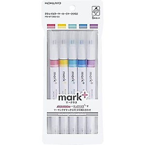 Kokuyo. Soft Ring Notebook Sooofa A5 4mm Grid 80 Sheets Yellow and Mark⁺ Two Way Color Marker 5-Pack(Pink,Blue,Green,Purple, and Yellow) Set