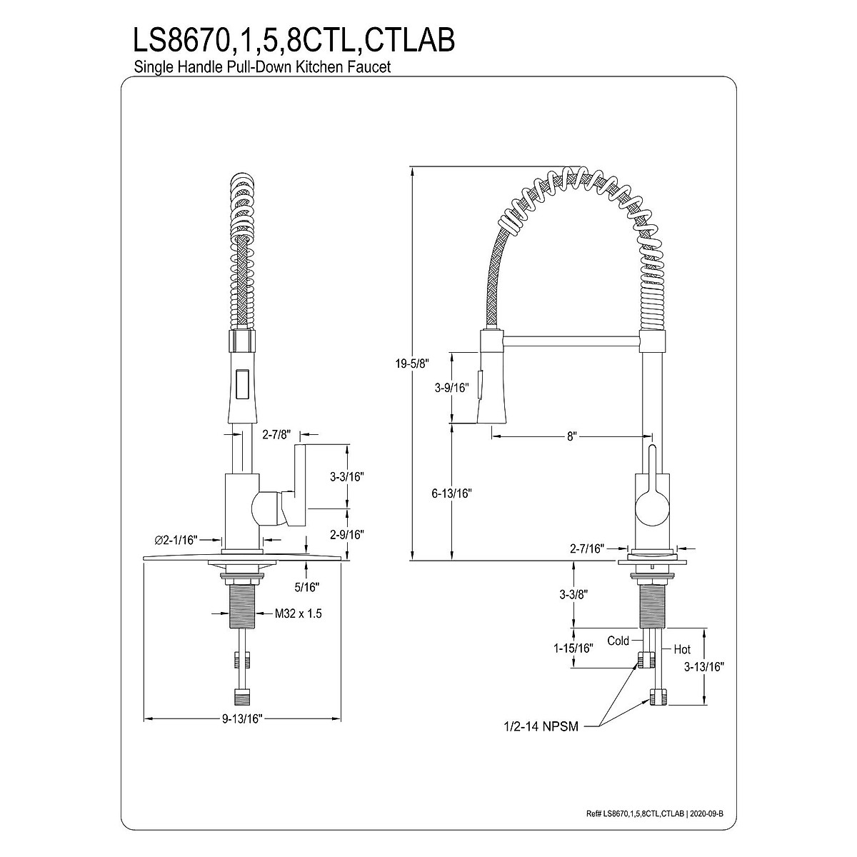 Kingston Brass LS8675CTL Continental Pre-Rinse Kitchen Faucet, Oil Rubbed Bronze