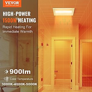 VEVOR Bathroom Exhaust Fan, 1500W Heating, 110 CFM High-Efficiency Ventilation, 1.5sones Low Noise Operation, Remote Control, Energy-Saving Bathroom Ceiling Fan, Attic Access Needed