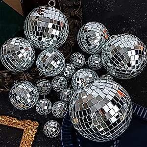 66 PCS Mirror Disco Ball for Party, 3.94/3.15/2.36/2/1.18 Inches Silver Hanging Disco Ball Reflective Glass Disco Ball for Christmas Tree Ornament Holiday Party Home Decorations