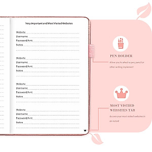 ZICPERY Password Book with Alphabetical Tabs - Premium Leatherette Hardcover Internet Password Keeper Logbook - Untitled Medium Size Password Notebook & Organizer for Home or Office (Rose Gold)