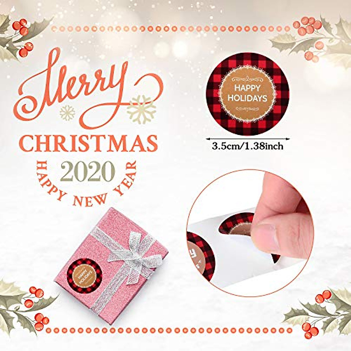 Outus 1000 Pieces Christmas Stickers for Envelopes 1.38", 9 Designs Round Merry Christmas Label Stickers Christmas Envelope Seal Self Adhesive Holiday Stickers for Cards Gift Party (Happy Style)