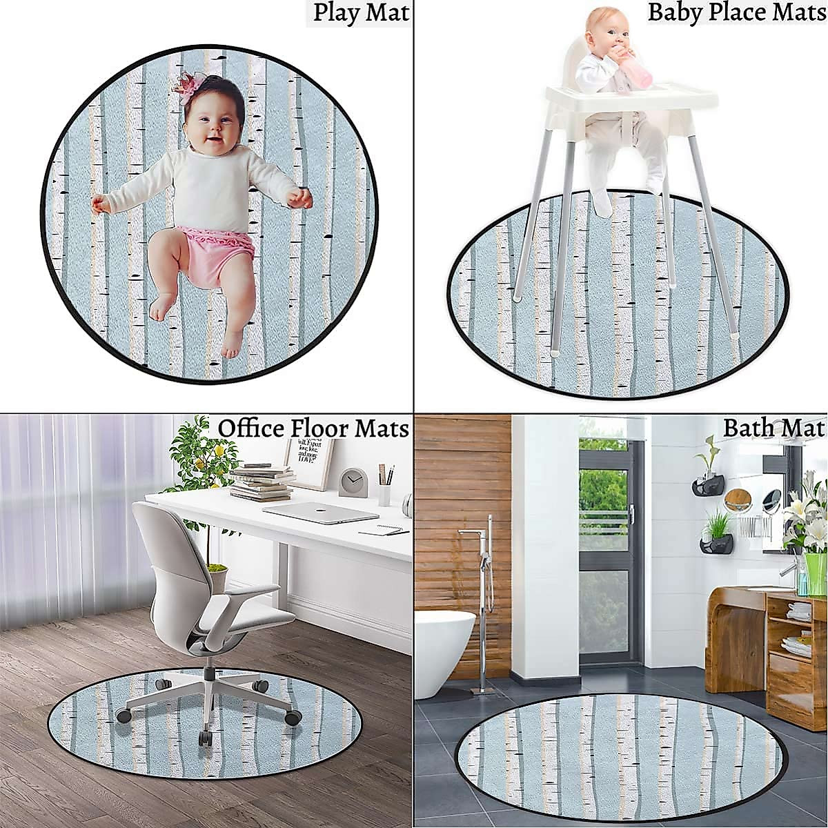 Forest Chair Mat Office Protector for Hardwood Floors Anti-Slip Floor Protection Mat Multi-Purpose Chair Carpet for Desk Dense Tree Formation White Fall Birch Trees,Green Grey Diameter 39.3 in