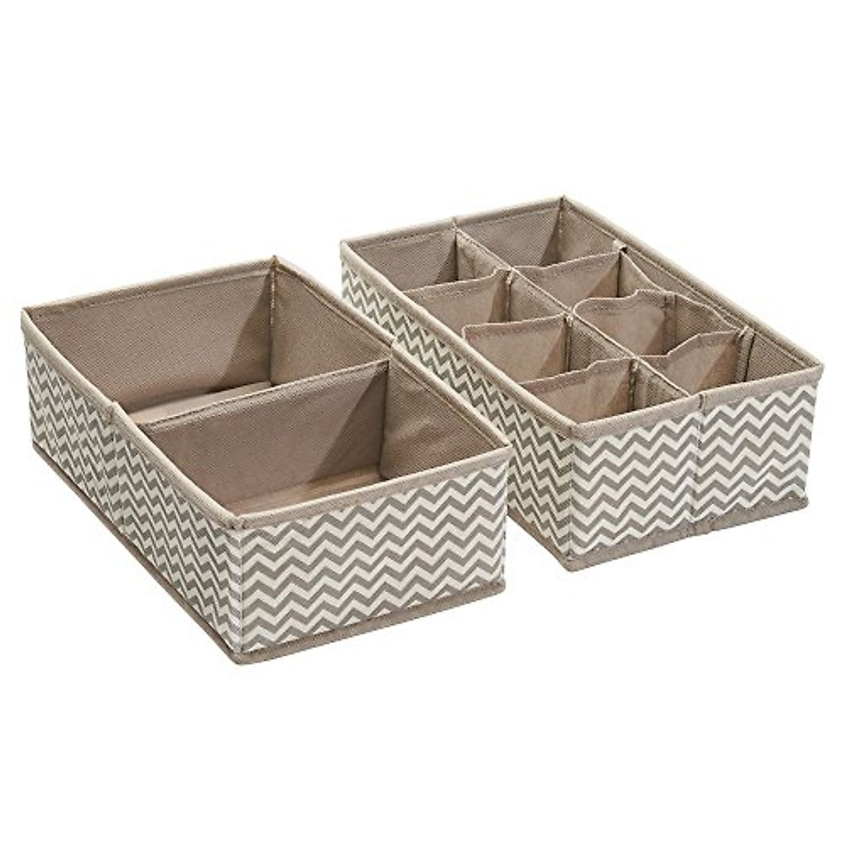 iDesign Chevron, 10 Compartments, InterDesign Fabric Dresser Drawer Storage Organizer for Underwear, Socks, Bras, Tights, Leggings-Set of 2, Taupe/Natural