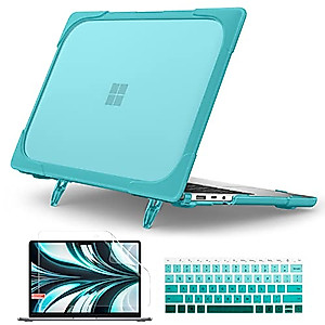 Batianda Heavy Duty 15 inch Microsoft Surface Laptop 5 4/3 Case with Metal Palm Rest with Fold Kickstand and Keyboard Cover - Shockproof Protective Cover for Enhanced Durability and Comfortable,Blue