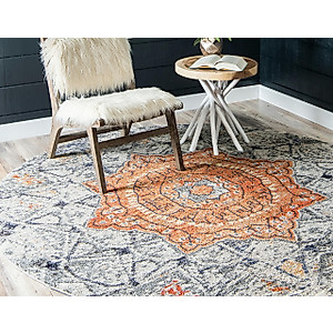Unique Loom Vita Collection Modern Over-Dyed Center Medallion Vintage Area Rug, 4 ft x 4 ft, Gray/Ivory