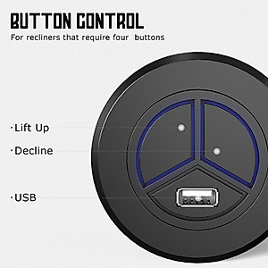 Tecreddy Recliner Switch with USB, 2 Button 5 Pin Round Hand Control Handset Replacement for Ashley Okin Limoss Lane Ashley KDPT(KAIDI) Stand Lift Chair Power Recliner Sofa