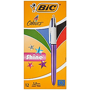 BIC 4 Colours Shine Ballpoint Pens - Metallic Purple Body, Box of 12
