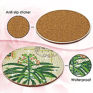 6 Pcs Leaves Diamond Art Painting Coasters Kits with Holder DIY Green Leave Diamond Art Coaster Non Slip Coaster for Adults Diamond Painting Kits Supplies