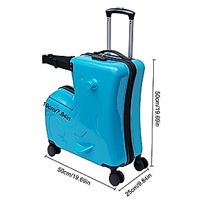 DNYSYSJ 20 Inch Children's Ride On Trolley , Portable Universal Wheel , Carry On Luggage, Waterproof Unisex Boys Girls Travel Suitcase With Lock, ABS+PC (Blue)