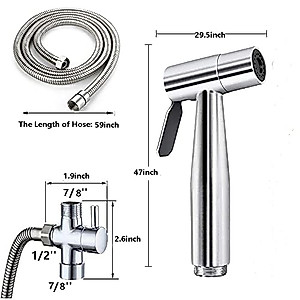 Handheld Bidet Toilet Sprayer，Stainless Steel Bathroom Personal Hygiene Bidet Sprayer Set，Baby Cloth Diaper Sprayer,Shower Sprayer for Pet, Feminine Hygiene