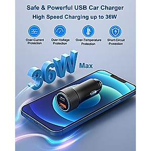 USB C Car Charger, OKRAY 3-Pack 36W Fast Charging Dual Port PD3.0&QC3.0 USB Type C Car Charger Cigarette Lighter Adapter with LED Compatible with iPhone 14/13/12/11, Galaxy S22 S21 Note 20 10 (Black)