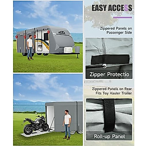 DikaSun Travel Trailer RV Cover, 7-Ply Layers Top 35-38ft Windproof Waterproof UV Protection Ripstop Camper Cover with Tongue Jack Cover, Gutter Covers and Extra Long Straps